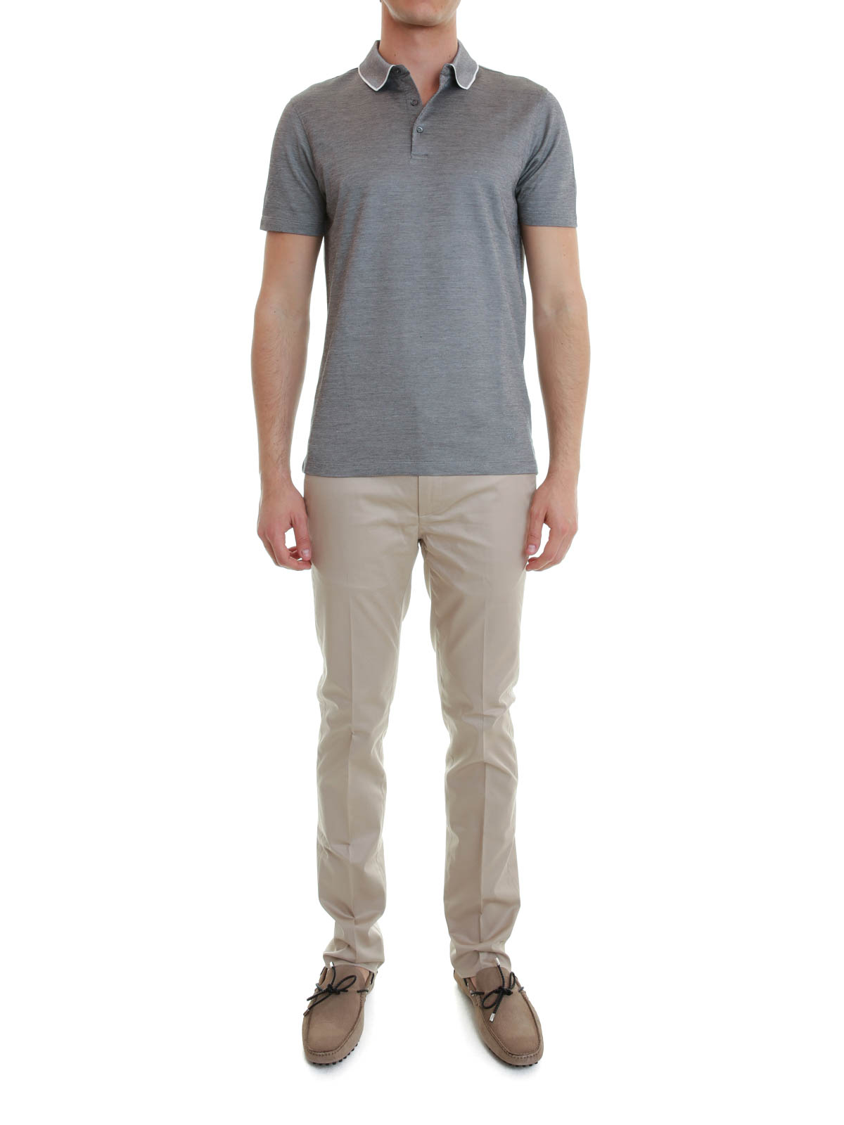 Corneliani Silk and cotton polo shirt - Grey - Men | 1504613G530