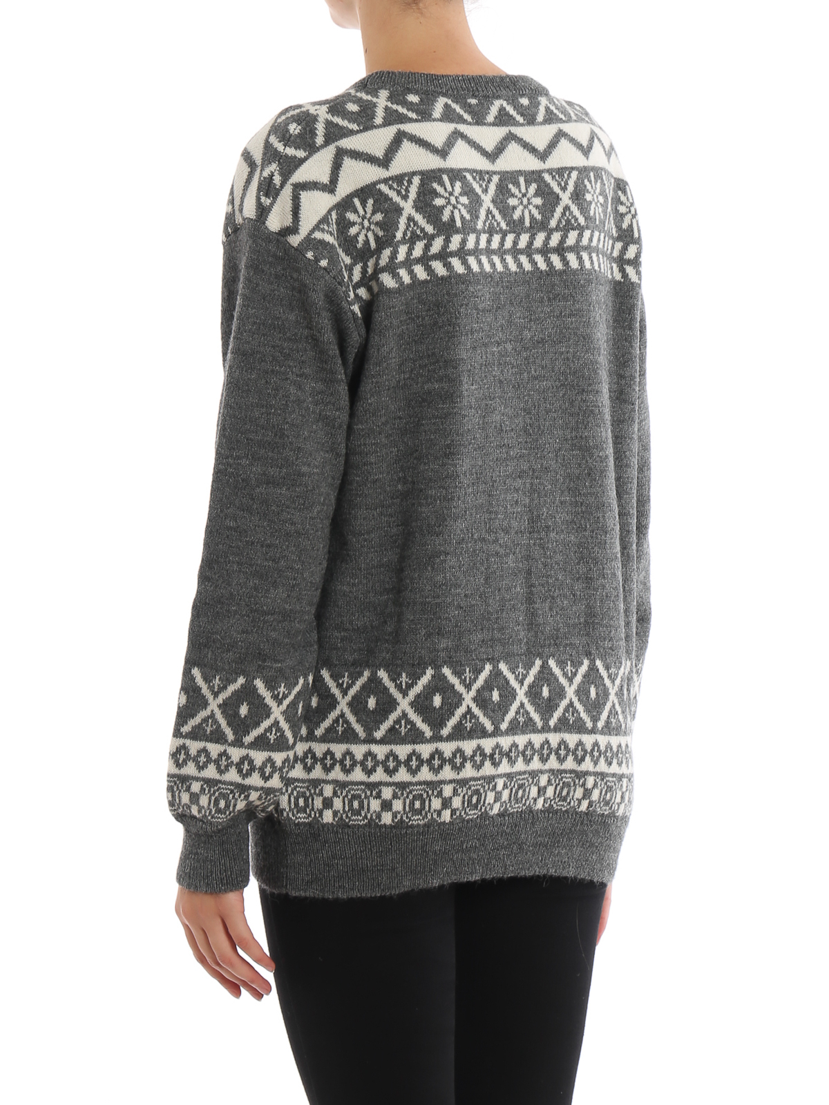 Moschino Pull Col Rond - Fair Isle - Gris - Femme | 93655041507