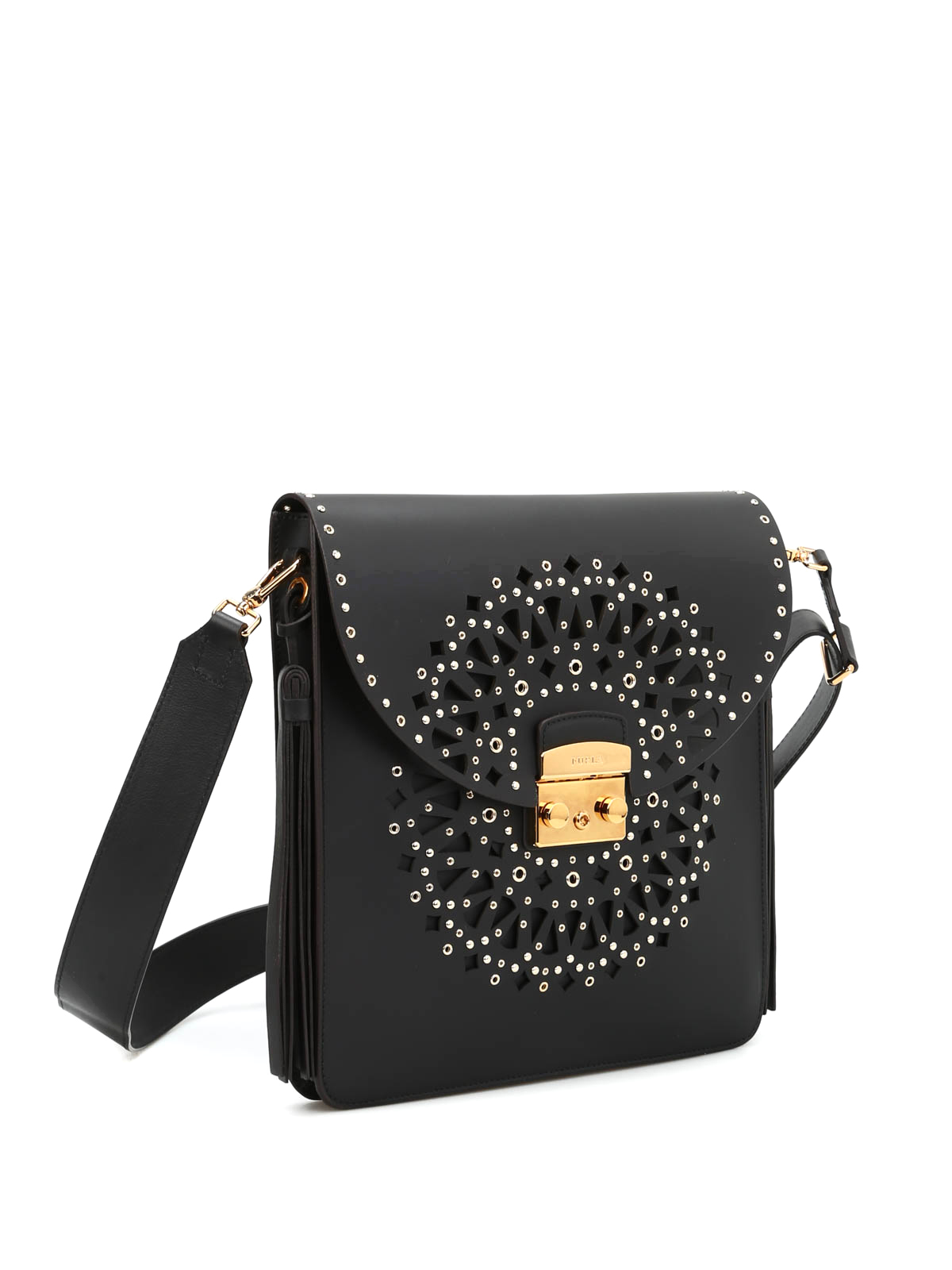Furla Loop studded leather shoulder bag - Black | 842371ONYX