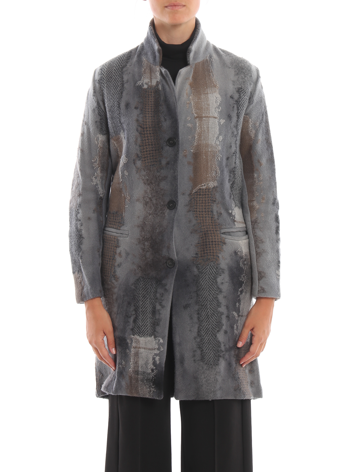 Avant Toi Fabric striped merino wool blend coat | 217D6345CLNVDV00053