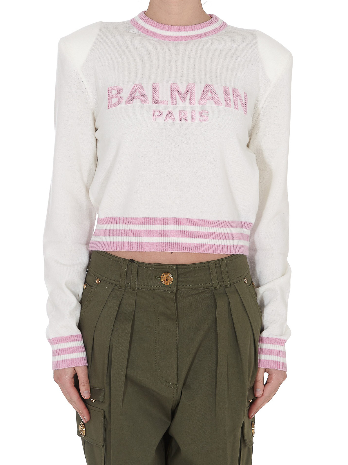 Crew necks Balmain - Logo intarsia cropped jumper - VF13120K225GAN
