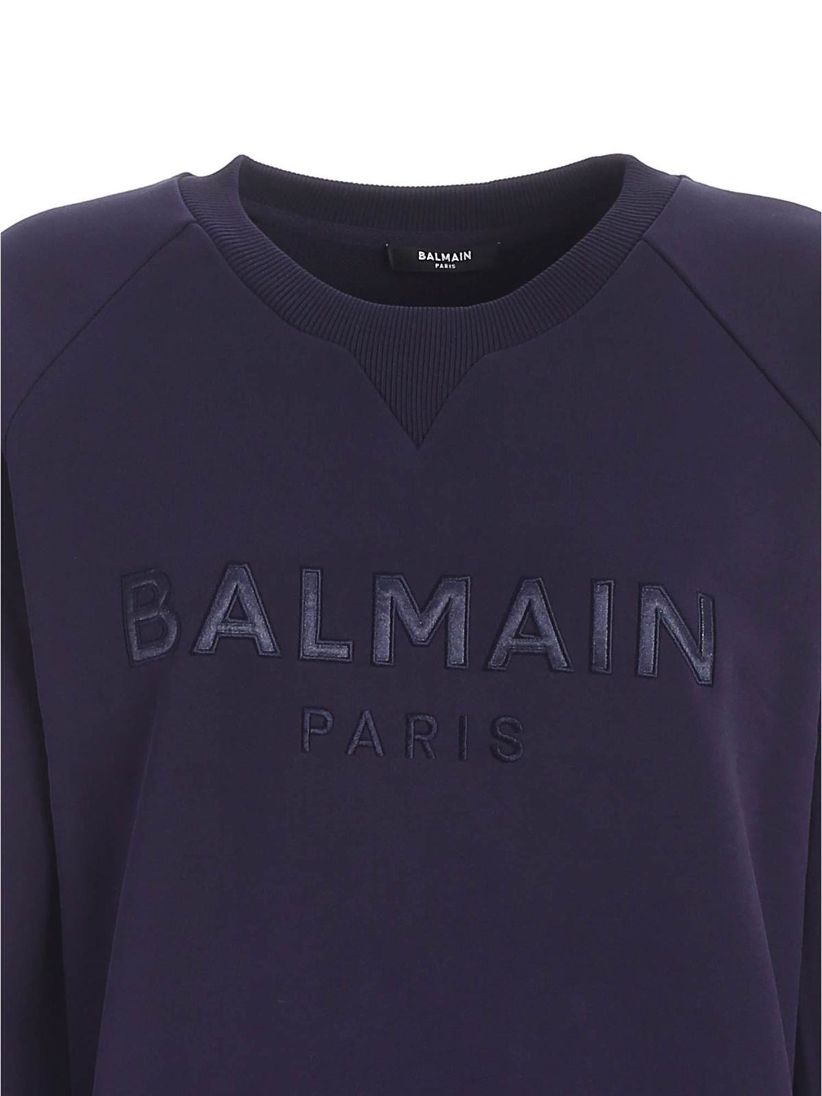 Balmain Felpa con patch logo color indaco Blu | UF03691I4976UC