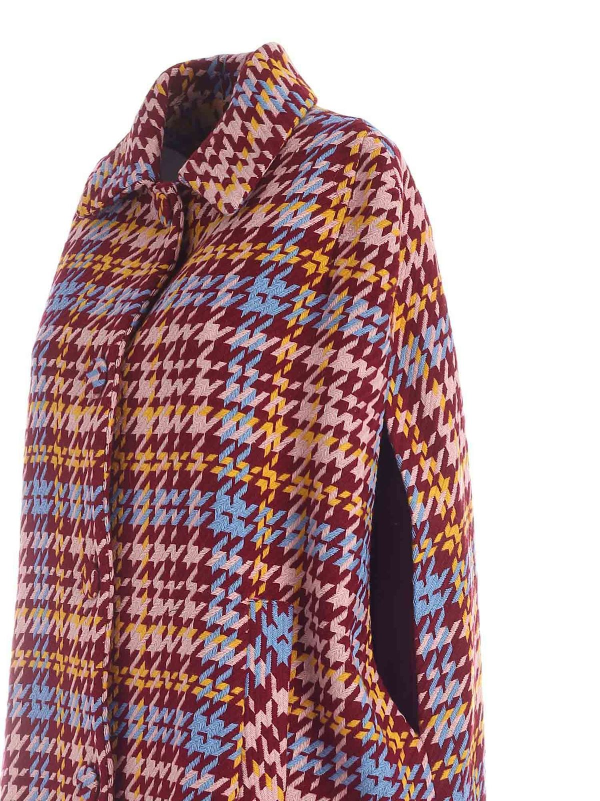 Be Blumarine Houndstooth coat in pink and burgundy color | 223142279
