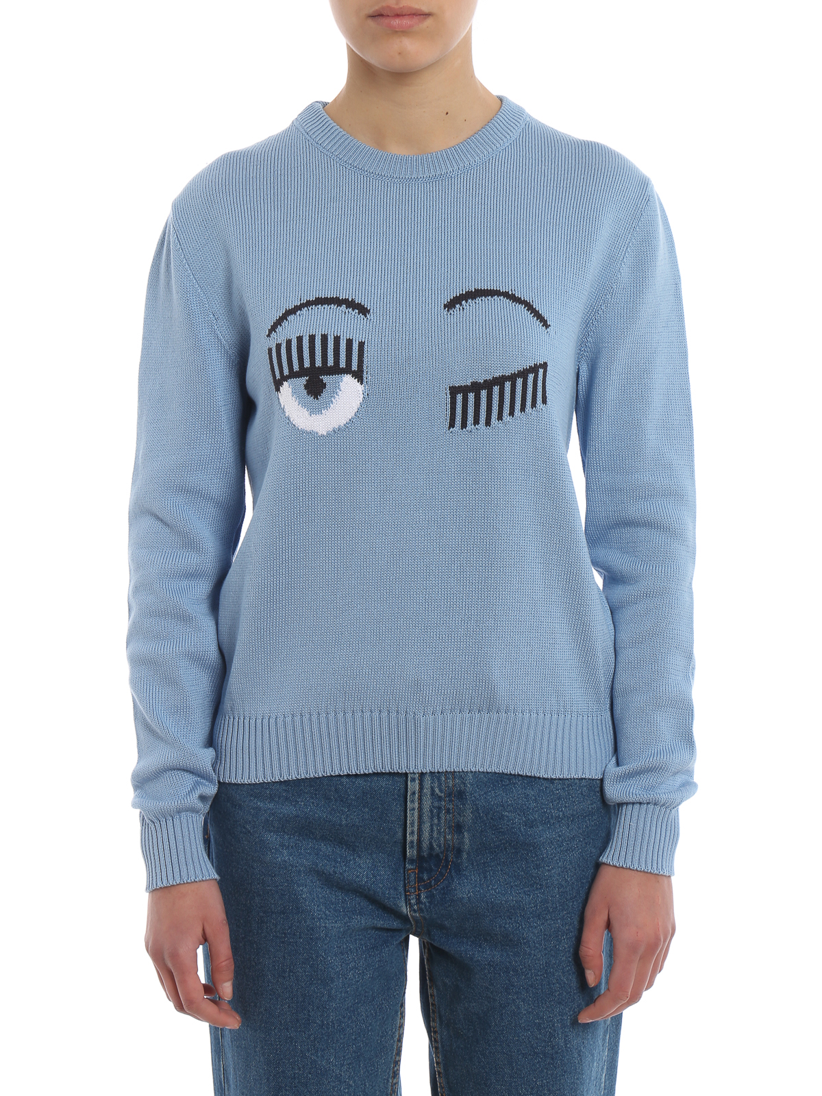 Chiara Ferragni Rundhalspullover - Hellblau - Damen | 19PECFJM0242