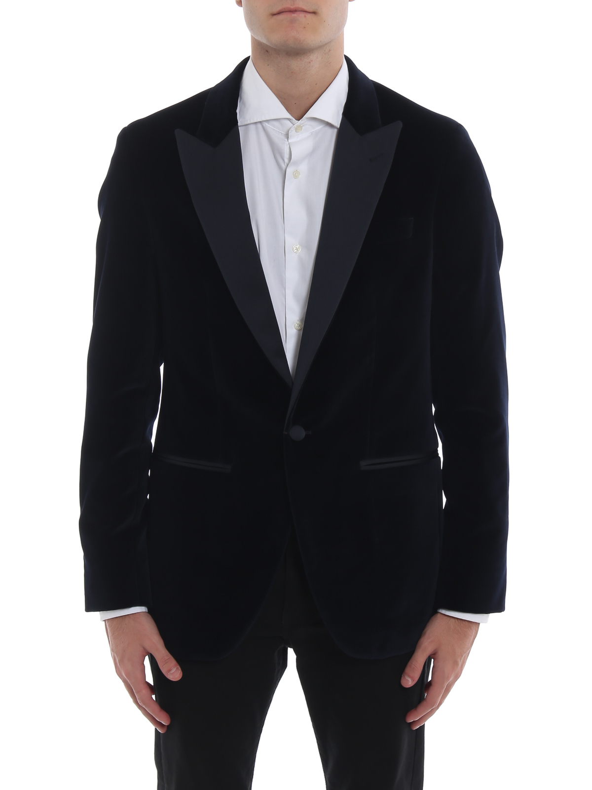 Hackett Blue velvet blazer with satin lapels - Blue | HM450245R595
