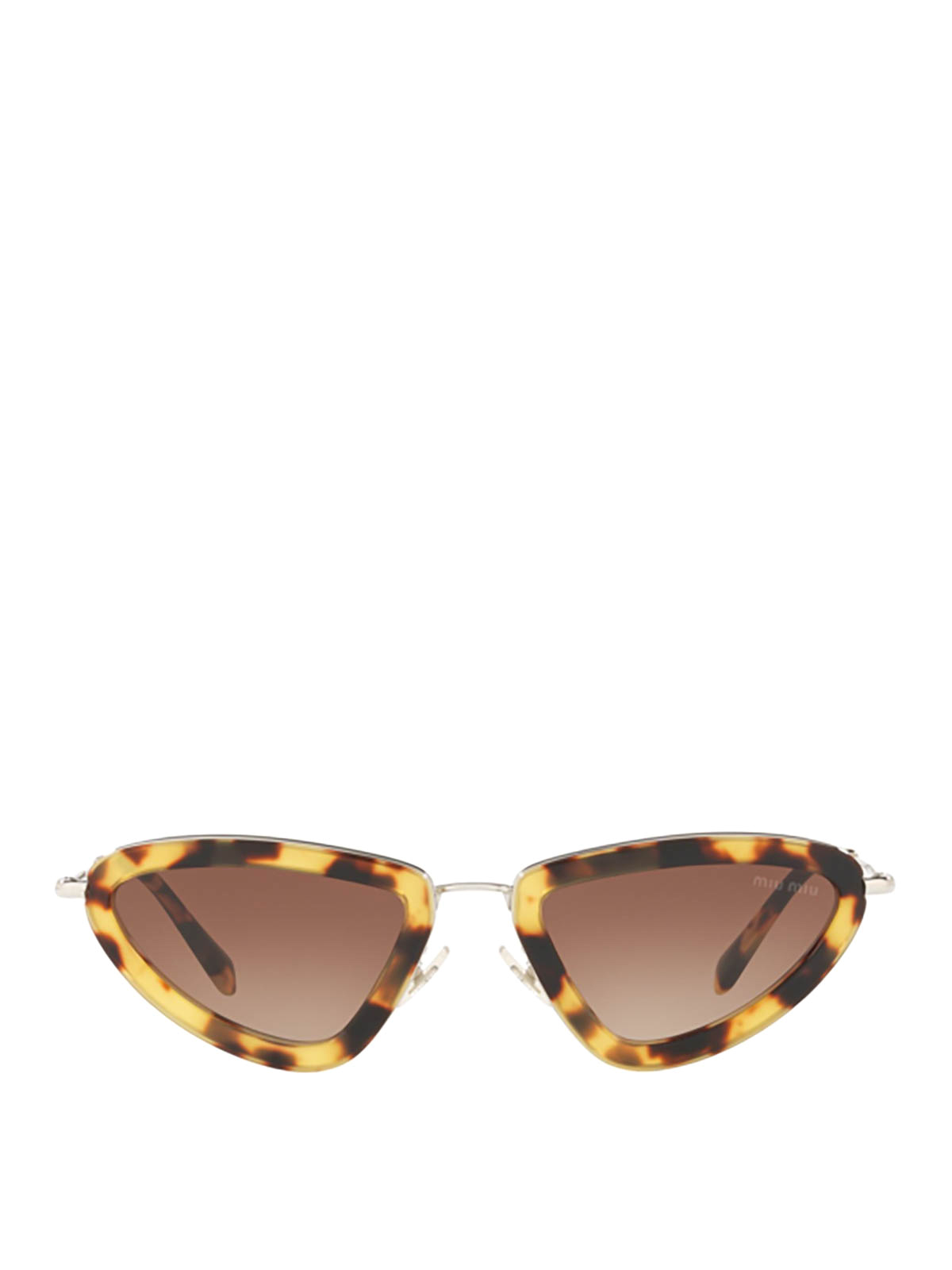 Miu Miu Havana acetate frame triangular sunglasses. | MU60US7S06S1
