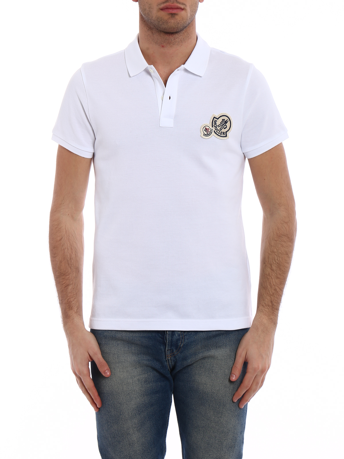 Moncler Logo chest patch white polo shirt | D1091830420084556001