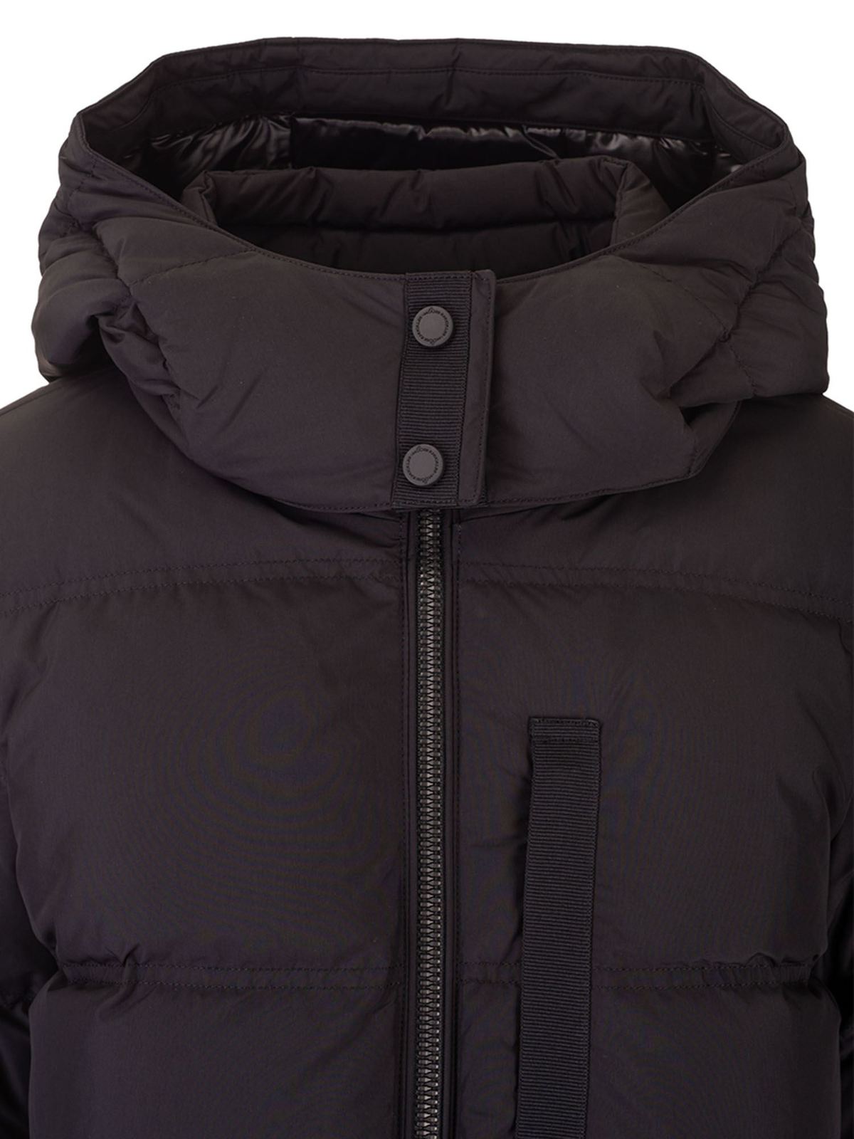Padded coats Moose Knuckles - Long hooded down jacket in black ...