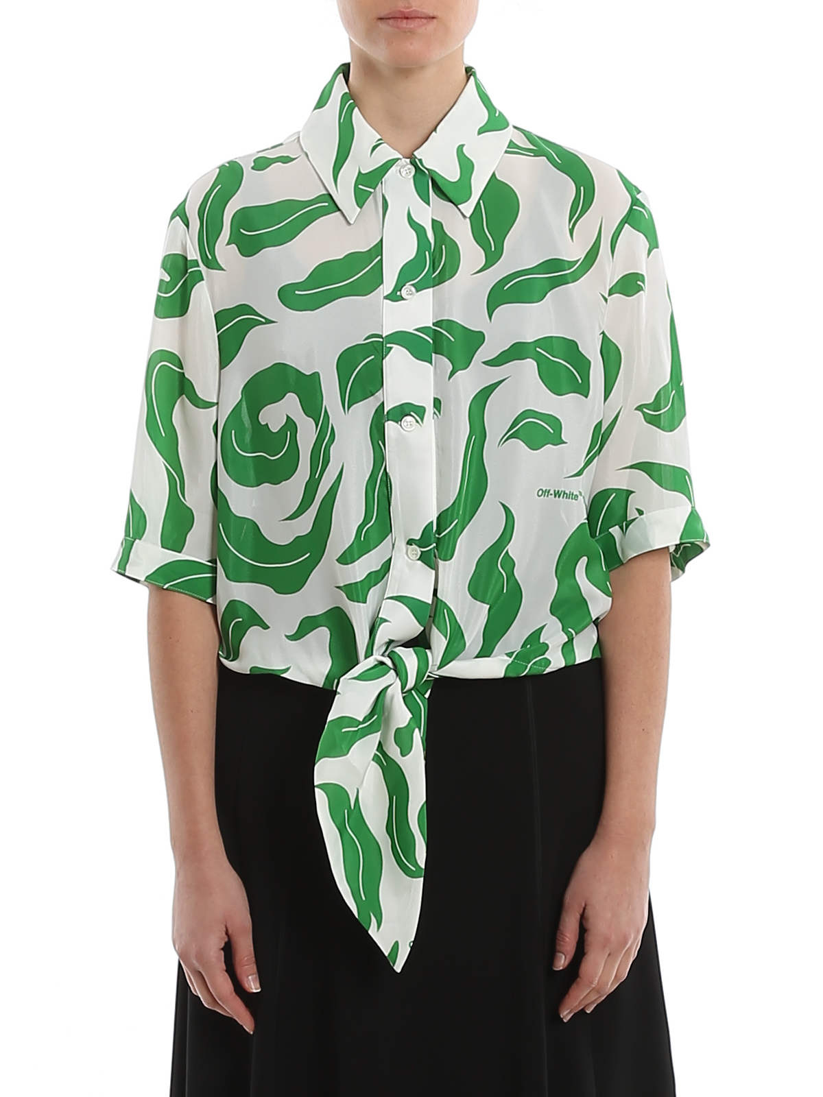 Off-White Leaves print silk blend shirt | OWGA069R20H15090140