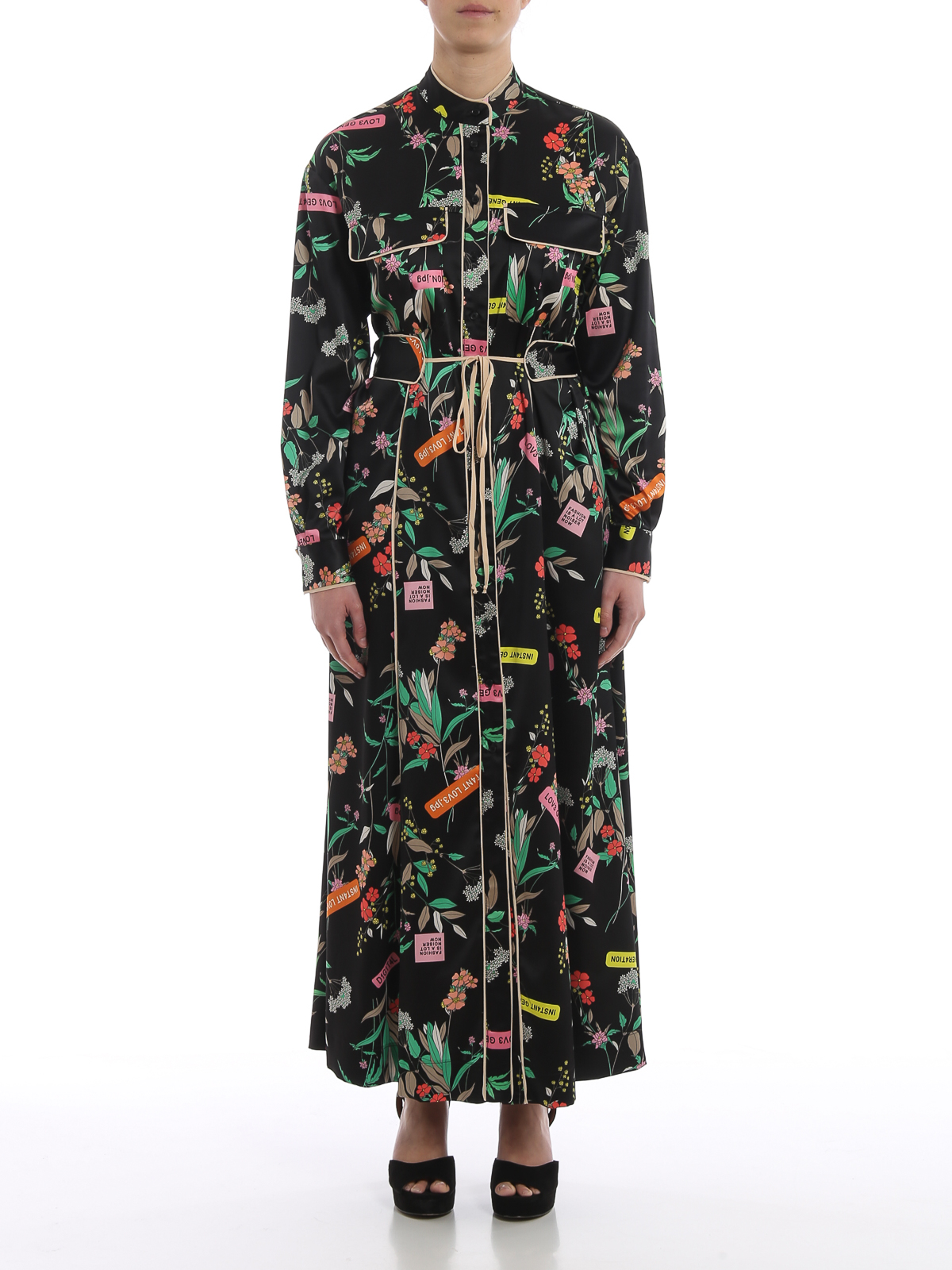 Pinko Rosalinda flower pint maxi shirt dress | 1B13RB7489ZS3