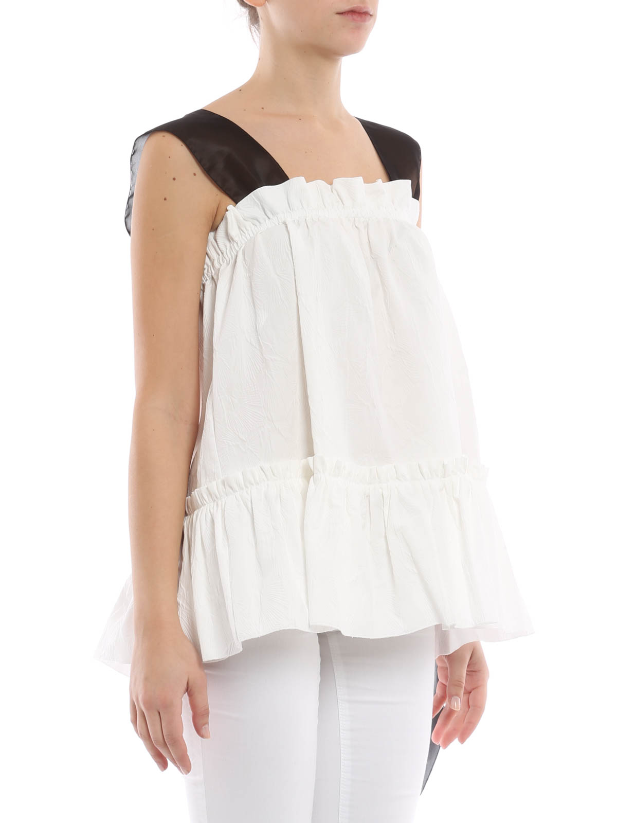 Rochas Frilled tank top - White - Women | ROPH601626RH250260B105