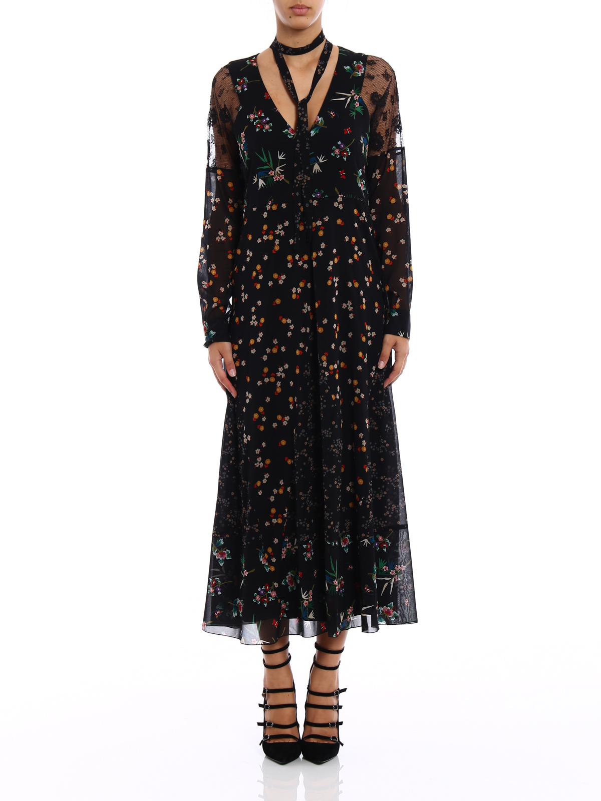 Maxi dresses Valentino Red - Floral print layered silk dress ...