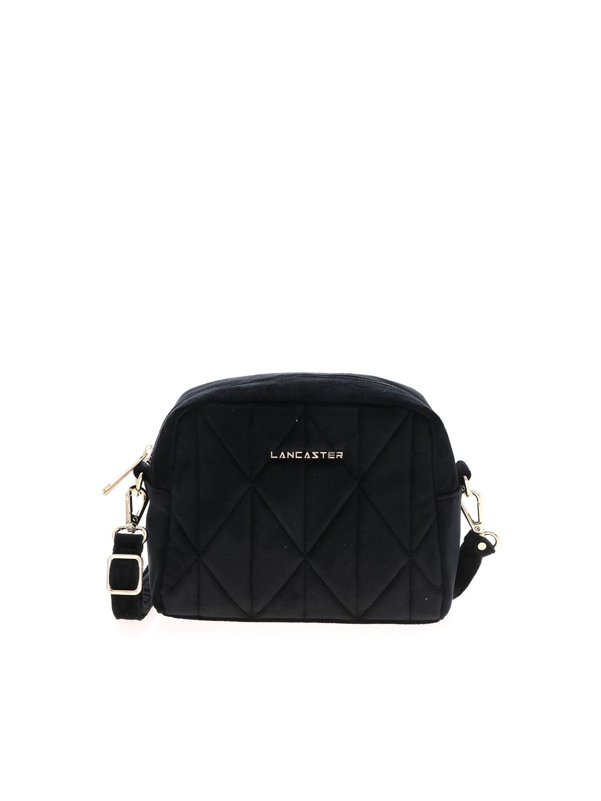 Cross body bags Lancaster Paris - Logo quilted velvet bag in black ...