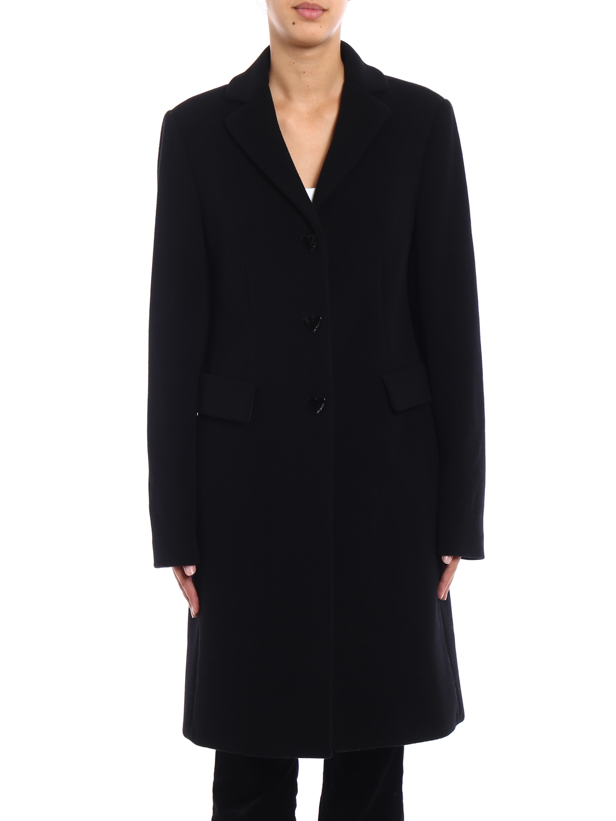 Knee length coats Love Moschino - Heart button wool cashmere coat ...