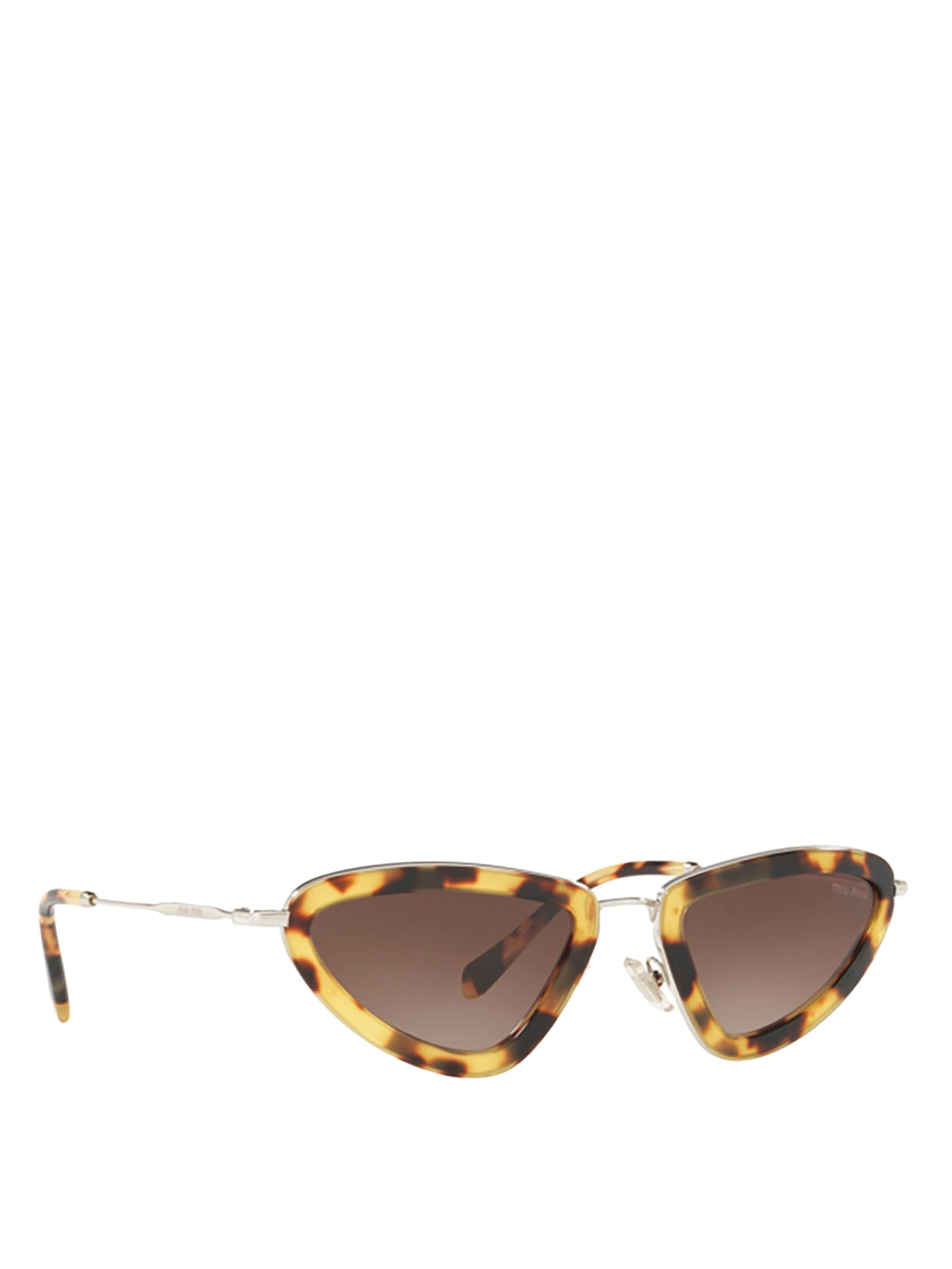 Miu Miu Havana acetate frame triangular sunglasses. | MU60US7S06S1