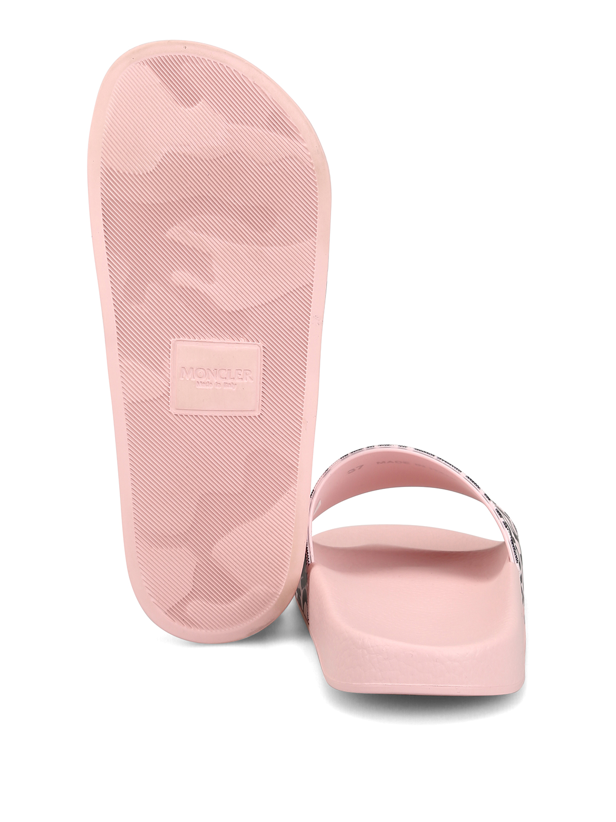 Flip flops Moncler - Jeanne graffiti style logo pink pool slides ...