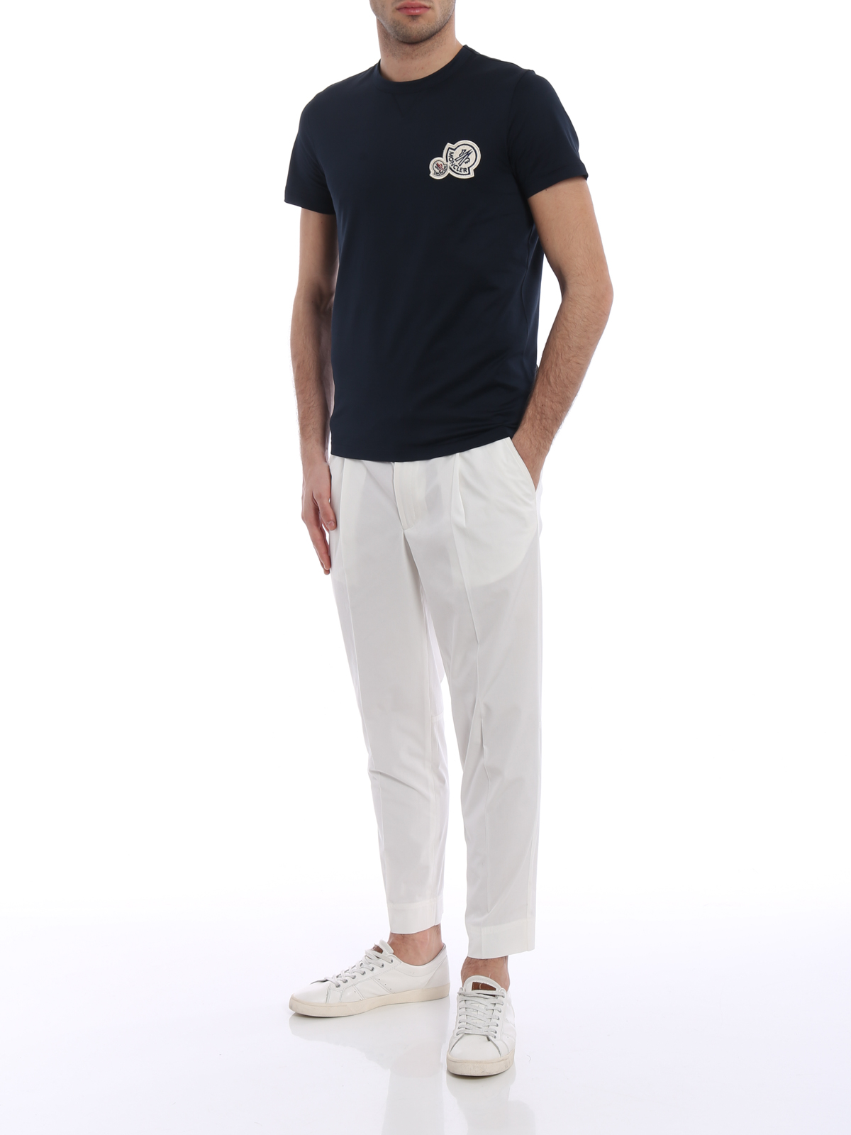 Moncler Double logo detailed blue Tee - Blue | D109180325008390Y778