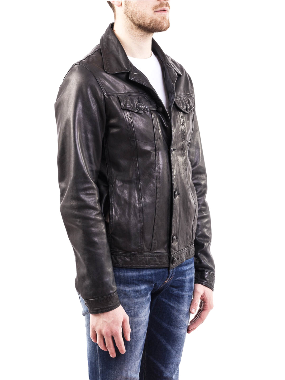 Leather jacket Tagliatore - Leather jacket with buttons - LANNYDDE1901NERO
