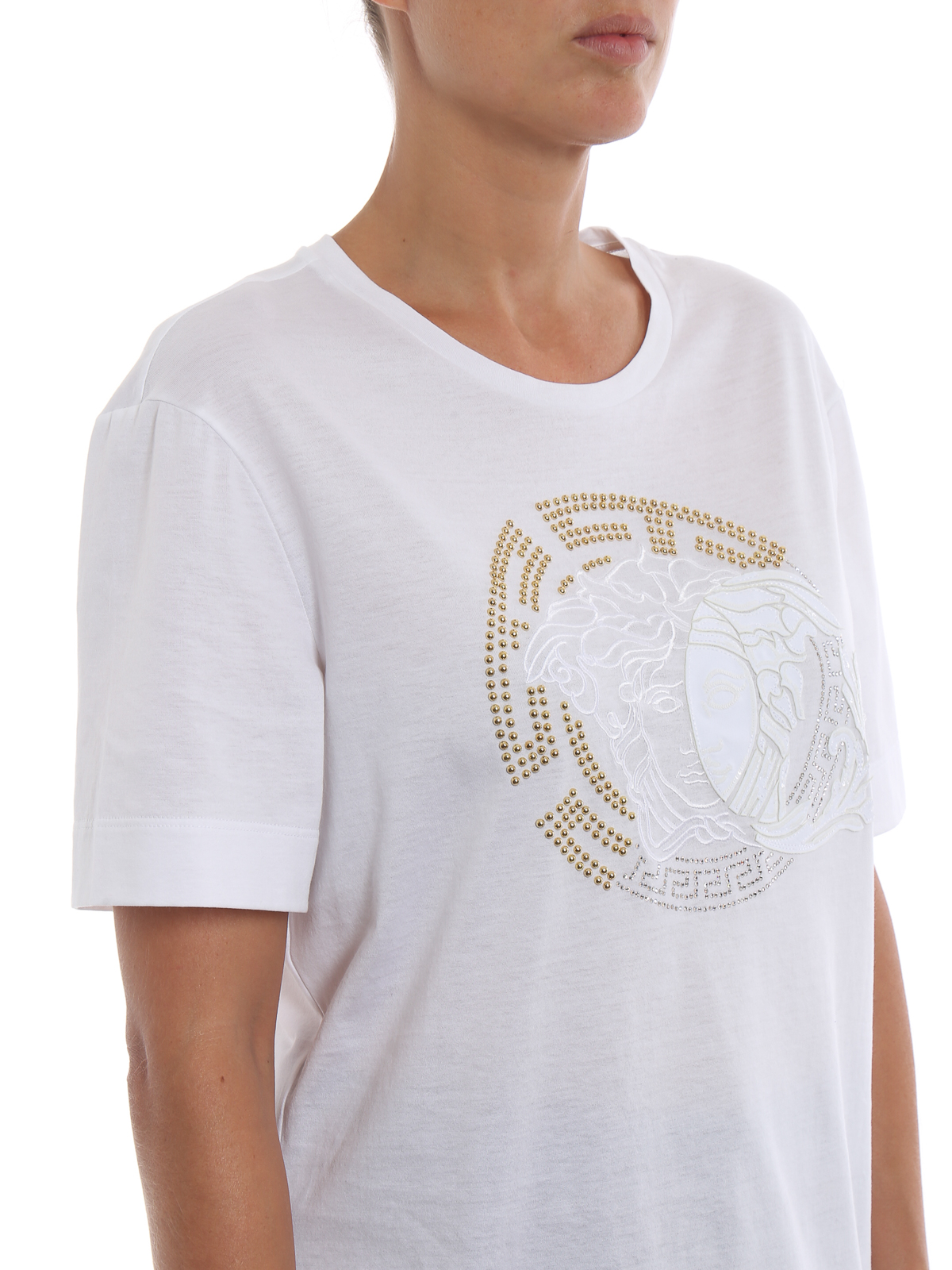 Versace Embellished studded Medusa embroidery Tee | A80601A201952A1001