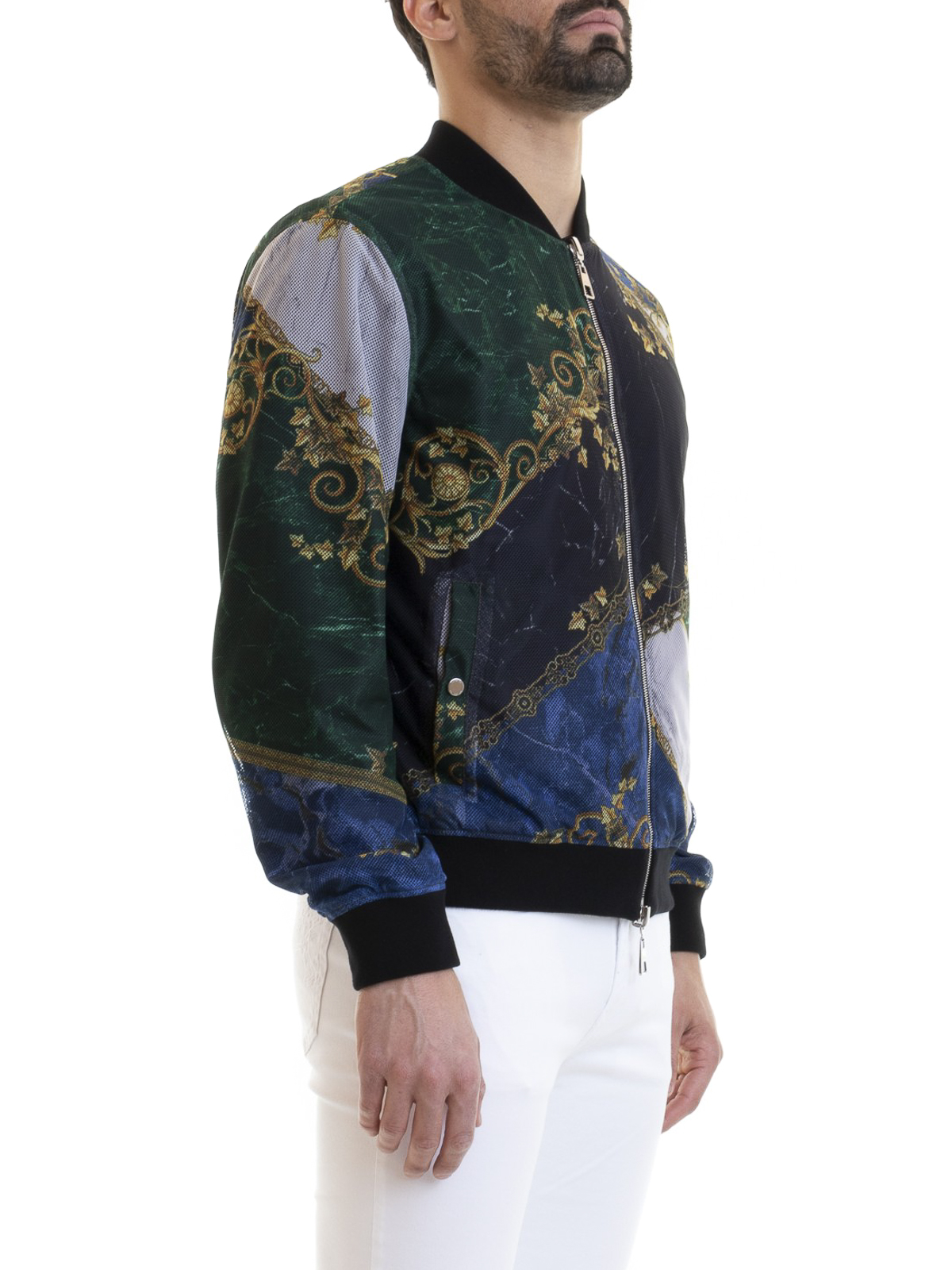 Versace Collection Marble effect reversible bomber jacket ...