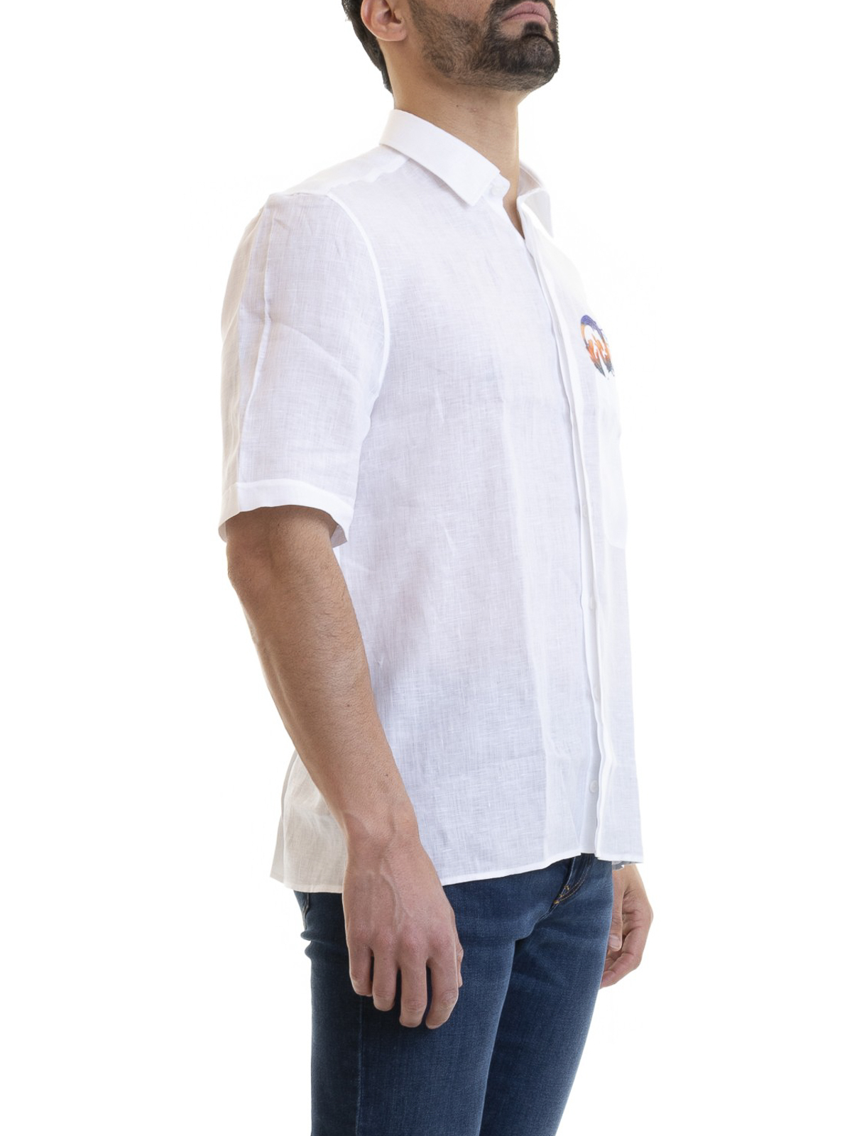 Shirts Versace Collection - Printed white linen shirt - V300315VT02140V1001