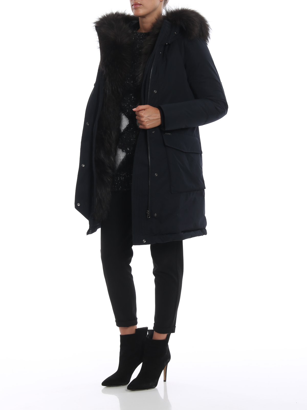 Padded coats Woolrich - Fur trimmed dark blue padded Military Parka ...